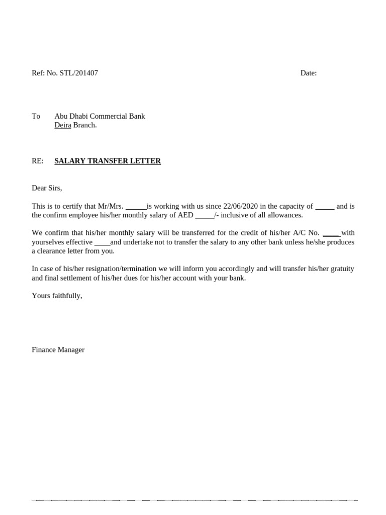 Salary Transfer Letter Template UAE | PDF