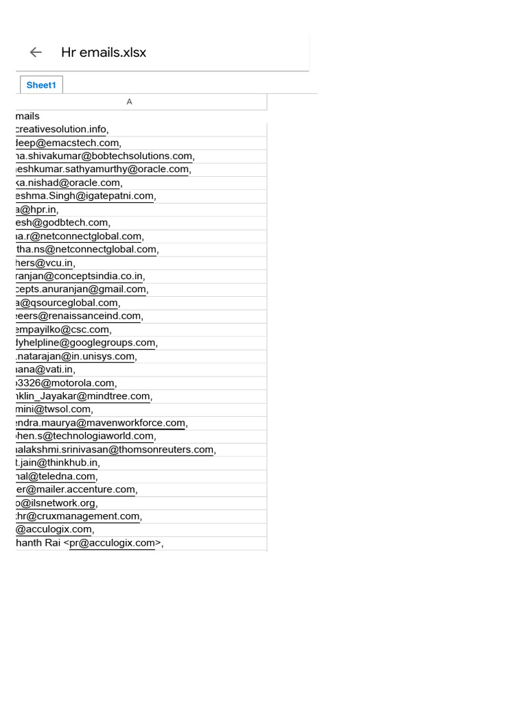 HR Emails - XLSX - Google Drive | PDF