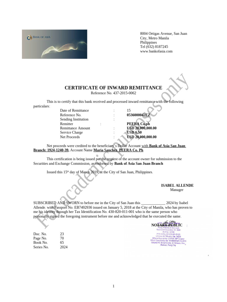 Certificate of Inward Remittance | PDF