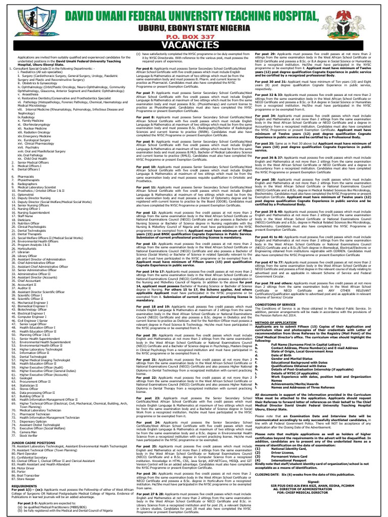 Dufuth General Staff Advert 2024 | PDF | Academic Degree | Nursing