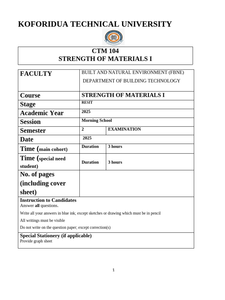 Strength of Materials I - CTM | PDF | Stress (Mechanics) | Yield ...