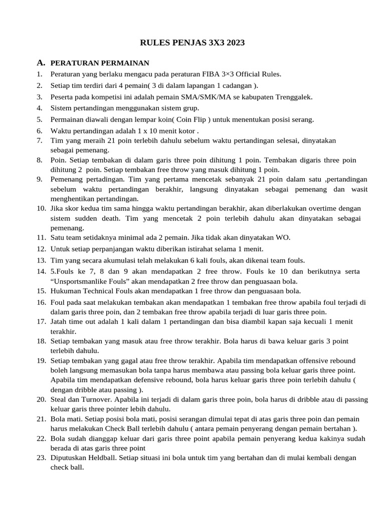 Rules Penjas 3X3 2023 | PDF
