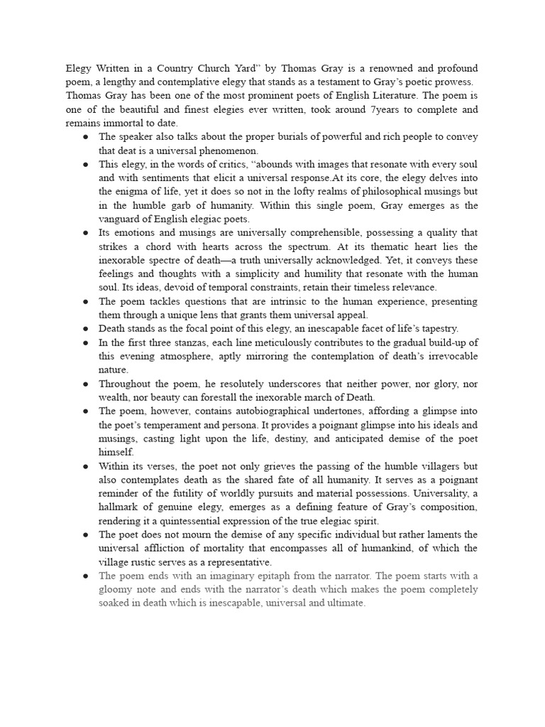 Elegy in a Country Churchyard Analysis | PDF | Poetry