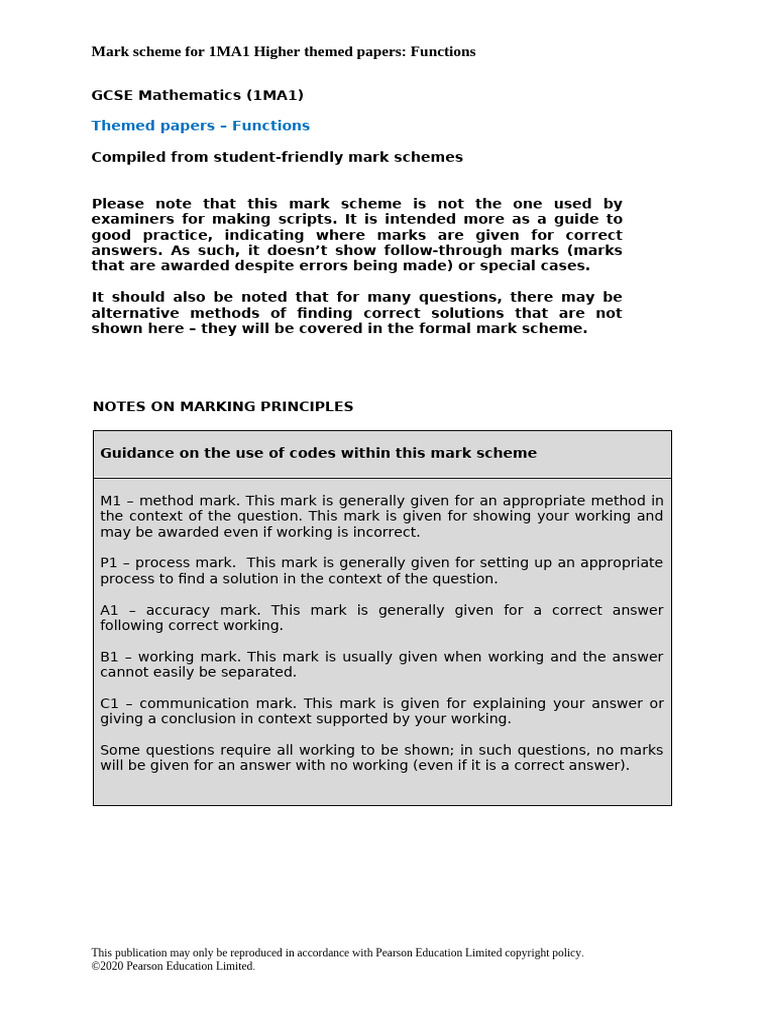 21b Functions - H - Mark Scheme | PDF | Quadratic Equation | Elementary ...