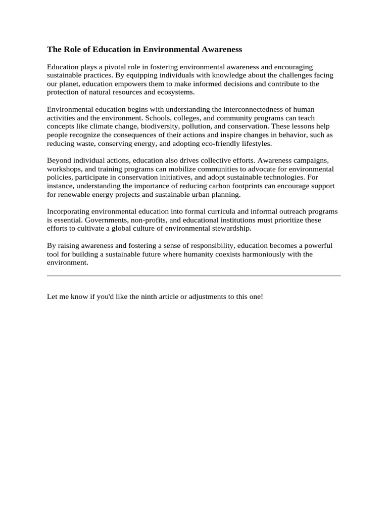 The Role of Education in Environmental Awareness | PDF