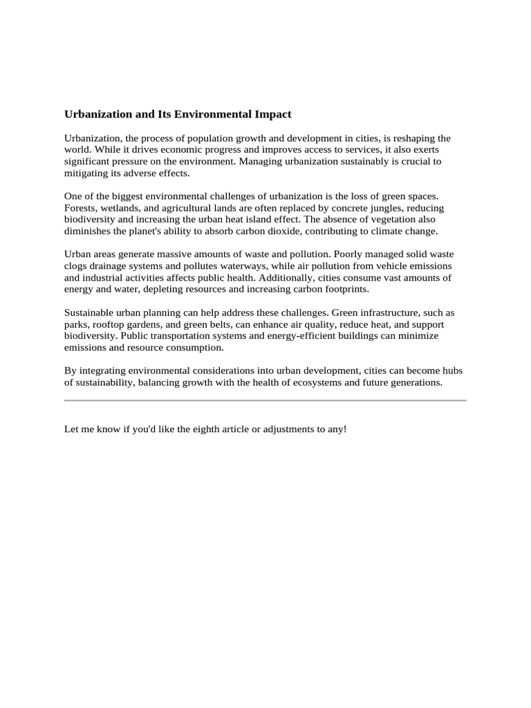 Urbanization and Its Environmental Impact | PDF