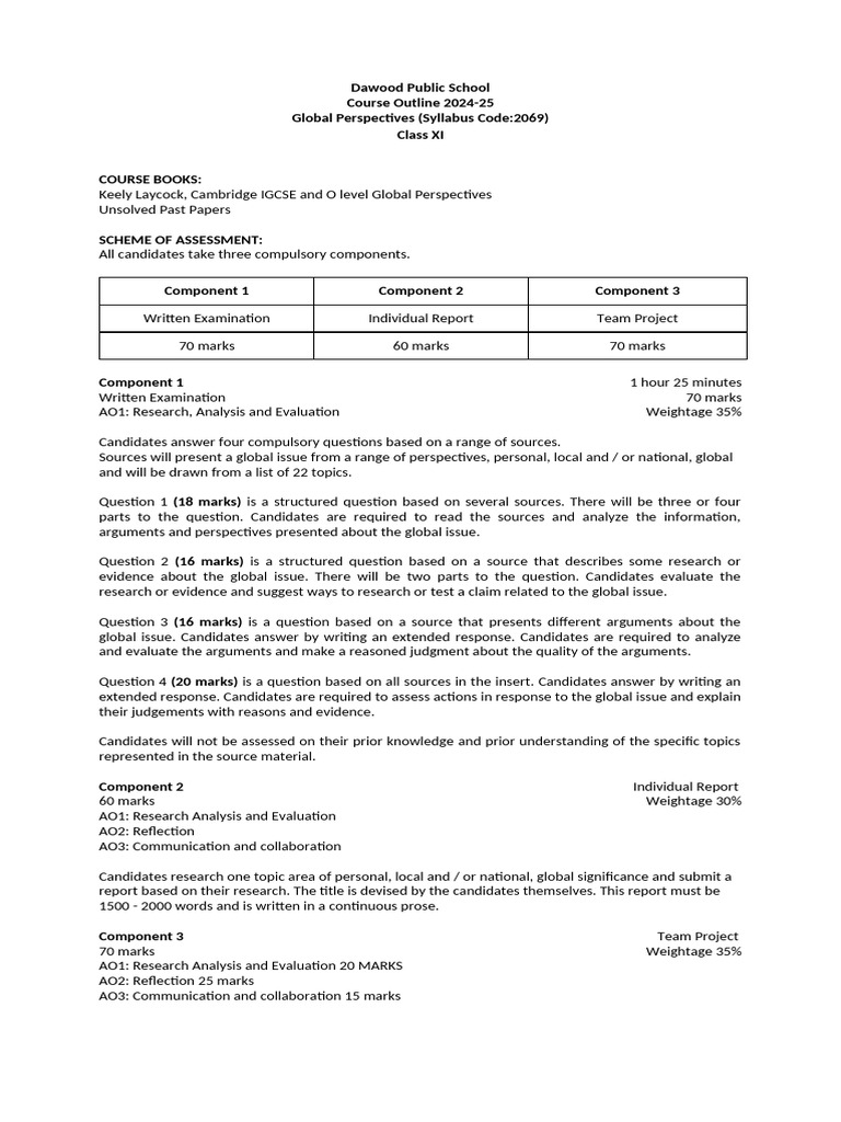 Global Perspectives Course Outline 2024-25 | PDF | Critical Thinking ...