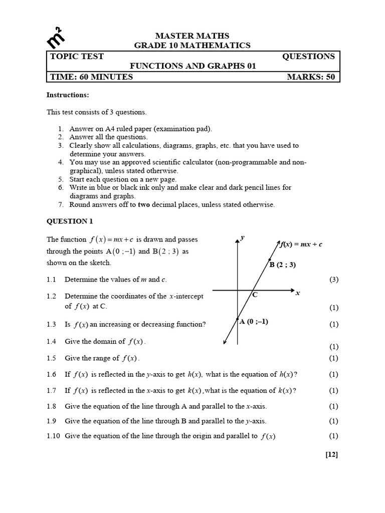 Functions and Graphs 01 Questions | PDF | Cartesian Coordinate System ...