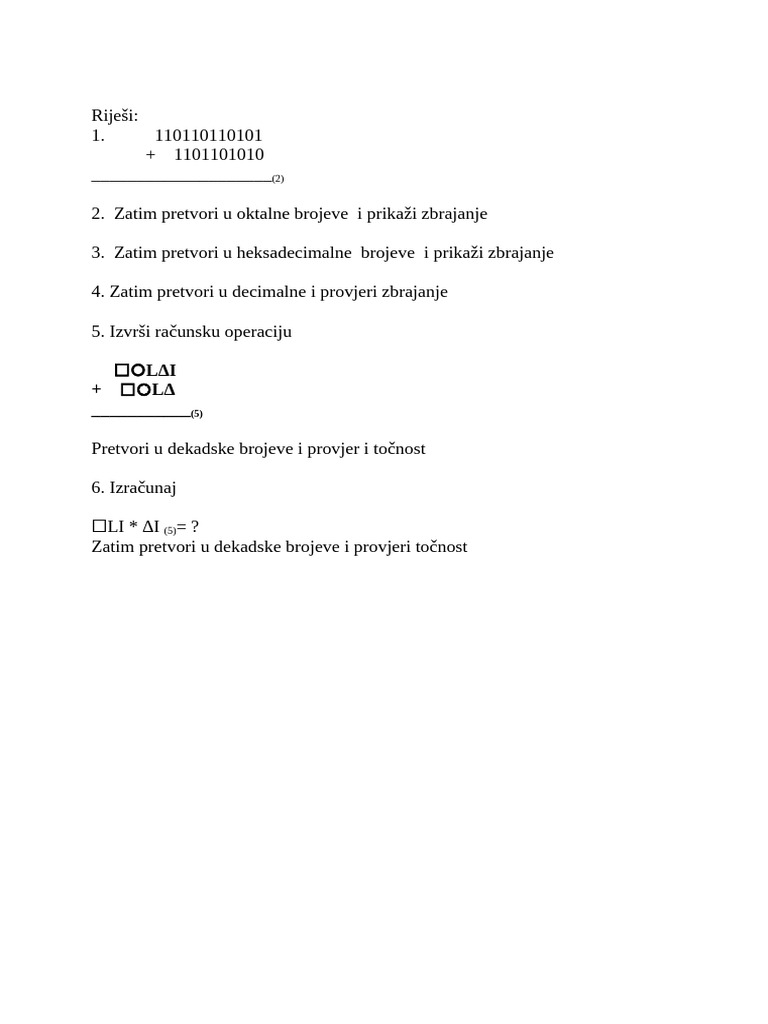 Brojevnisustavi Zadaca A | PDF