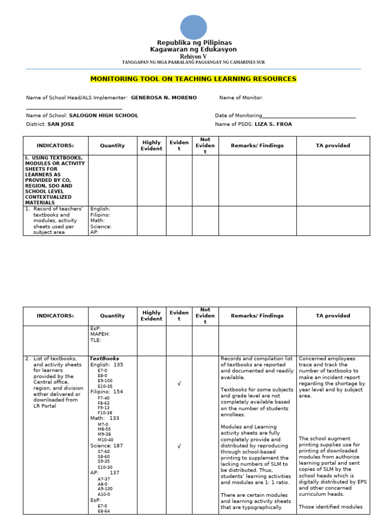 Monitoring Tool for Teaching Resources | PDF | Behavior Modification ...