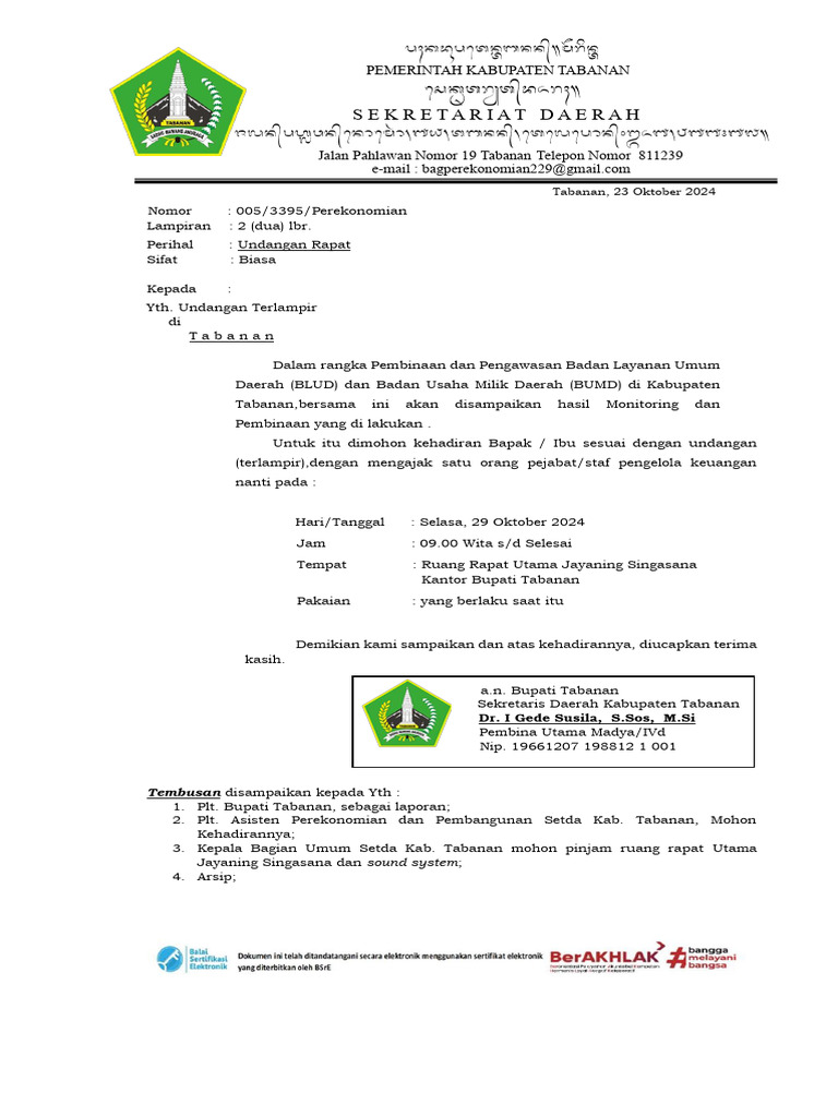 Undangan Rapat Blud Oktober 2024..-2 | PDF