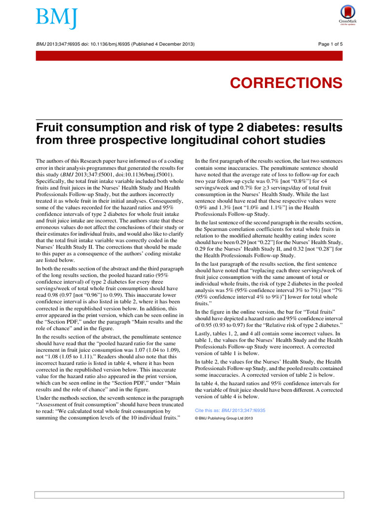 Research Paper - Fruit Consumption and Risk of Type 2 Diabetes | PDF
