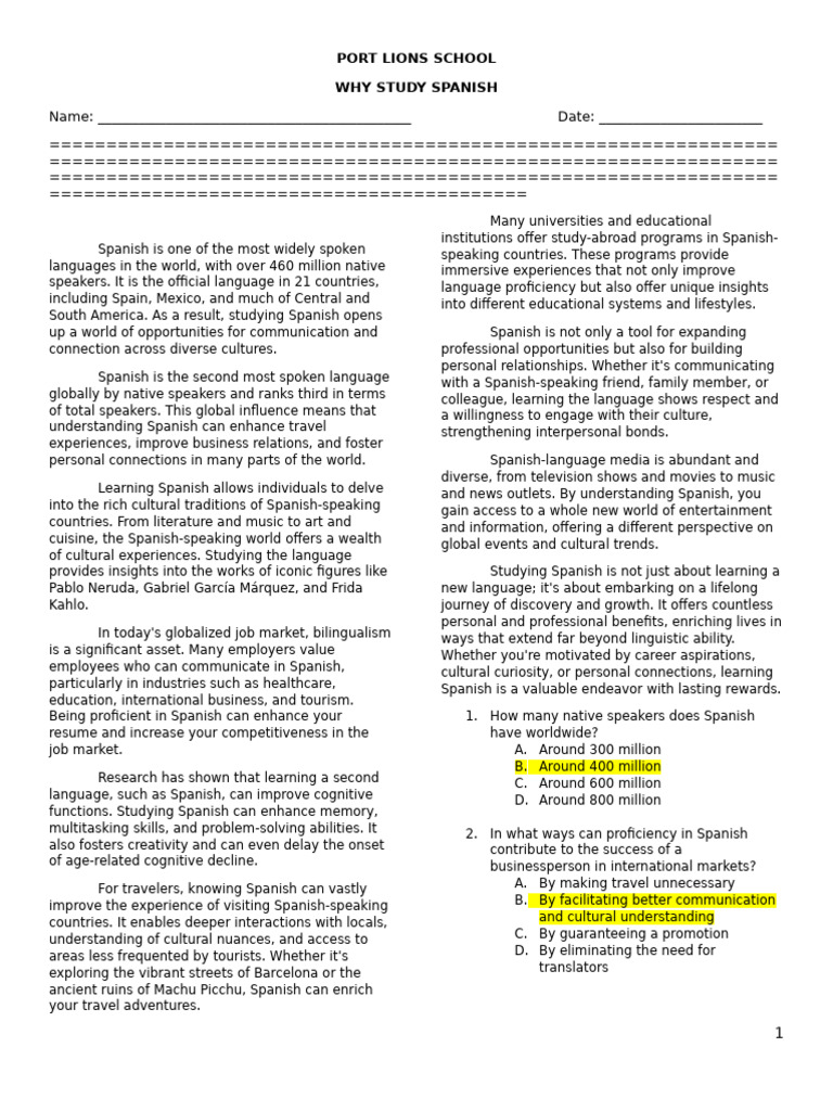 Why Study Spanish | PDF | Spanish Language | Creativity