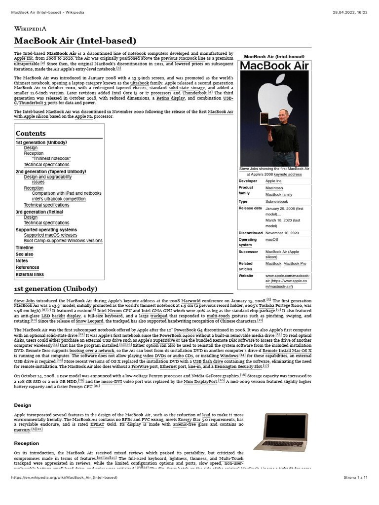 2022 Wersje MacBook Air Intel-Based - Wikipedia | PDF | Apple Inc ...