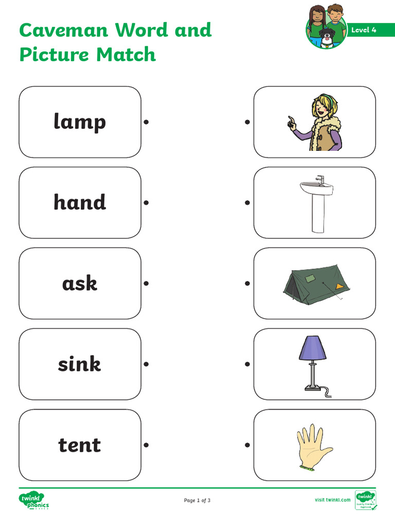 Caveman Word and Picture Match | PDF