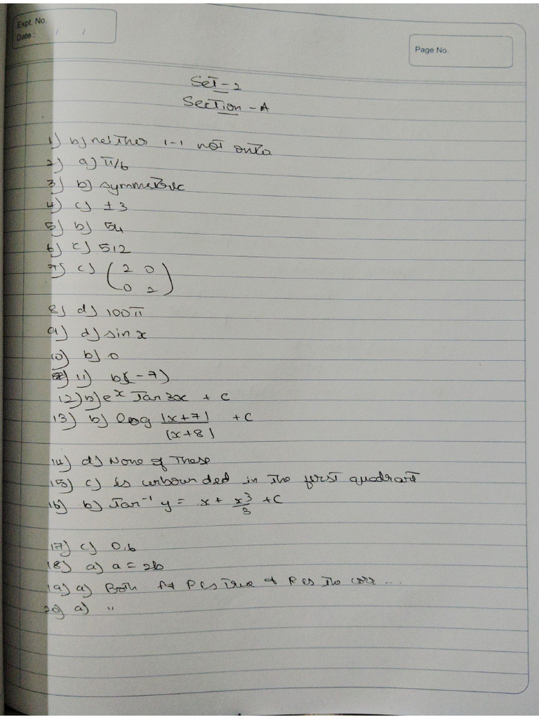 Set 2 Maths Class 12 Sahodaya | PDF