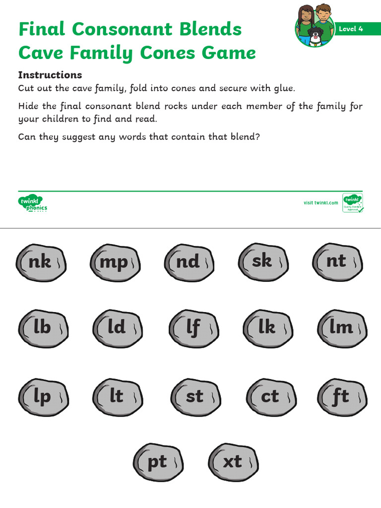 Final Consonant Blends Cave Family Cones Game | PDF