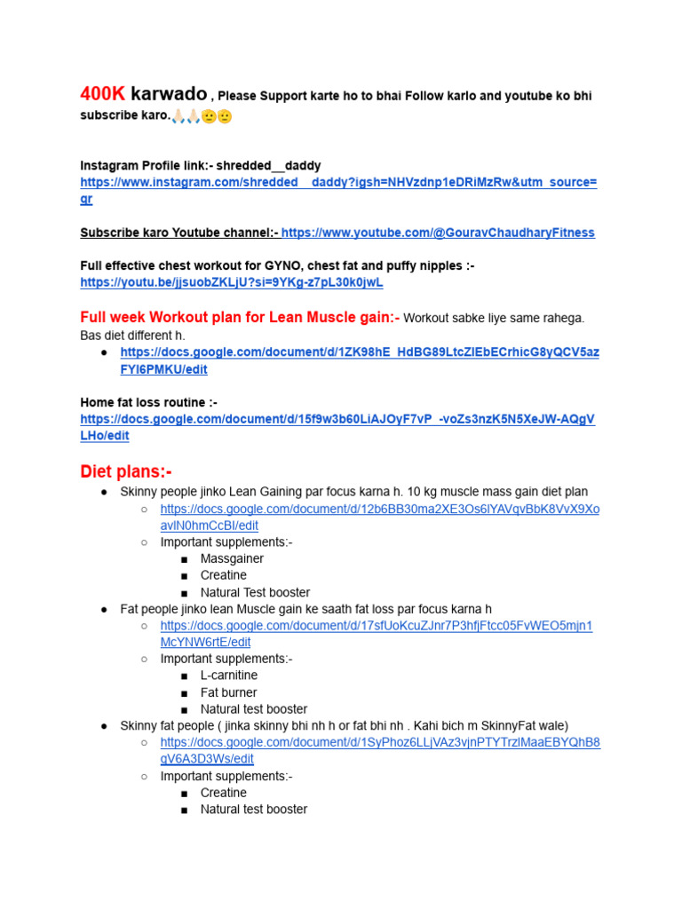 Lean Bulking Plan ( Sachin Plan ) | PDF