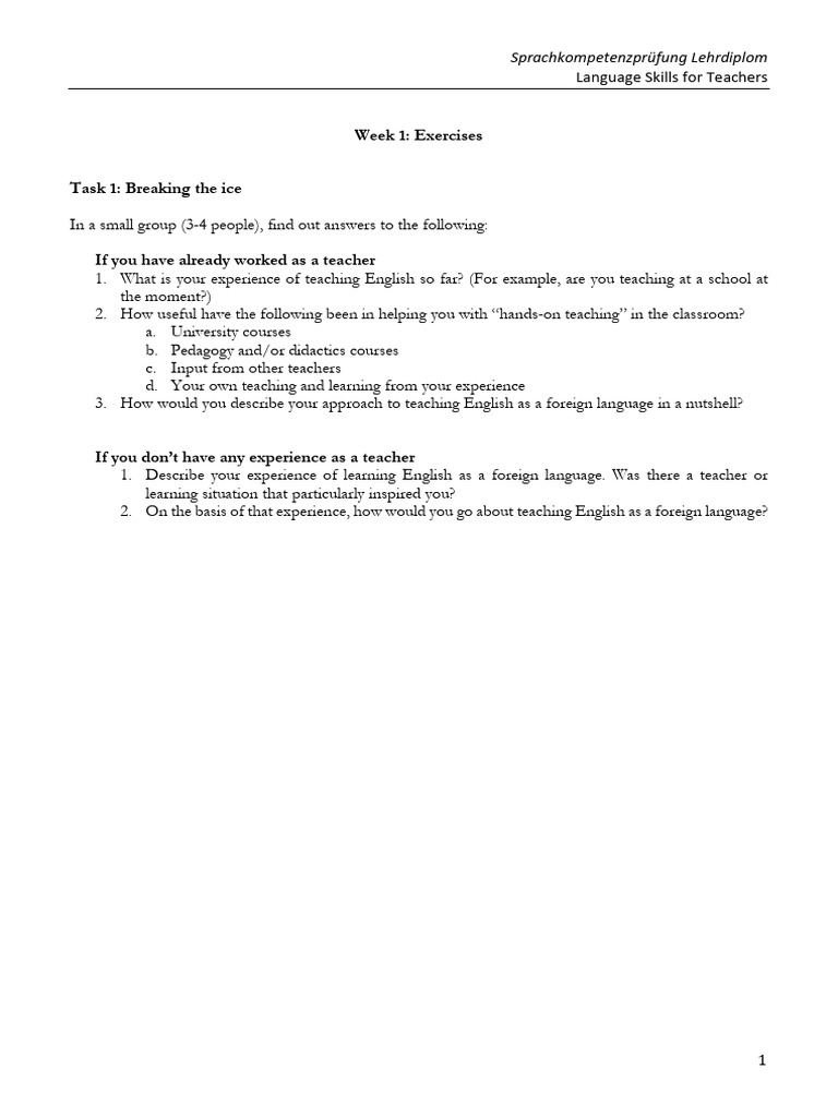LD Wk1 Introduction Exercises | PDF | Second Language | English As A ... LD Wk1 Introduction Exercises | PDF | Second Language | English As A ...