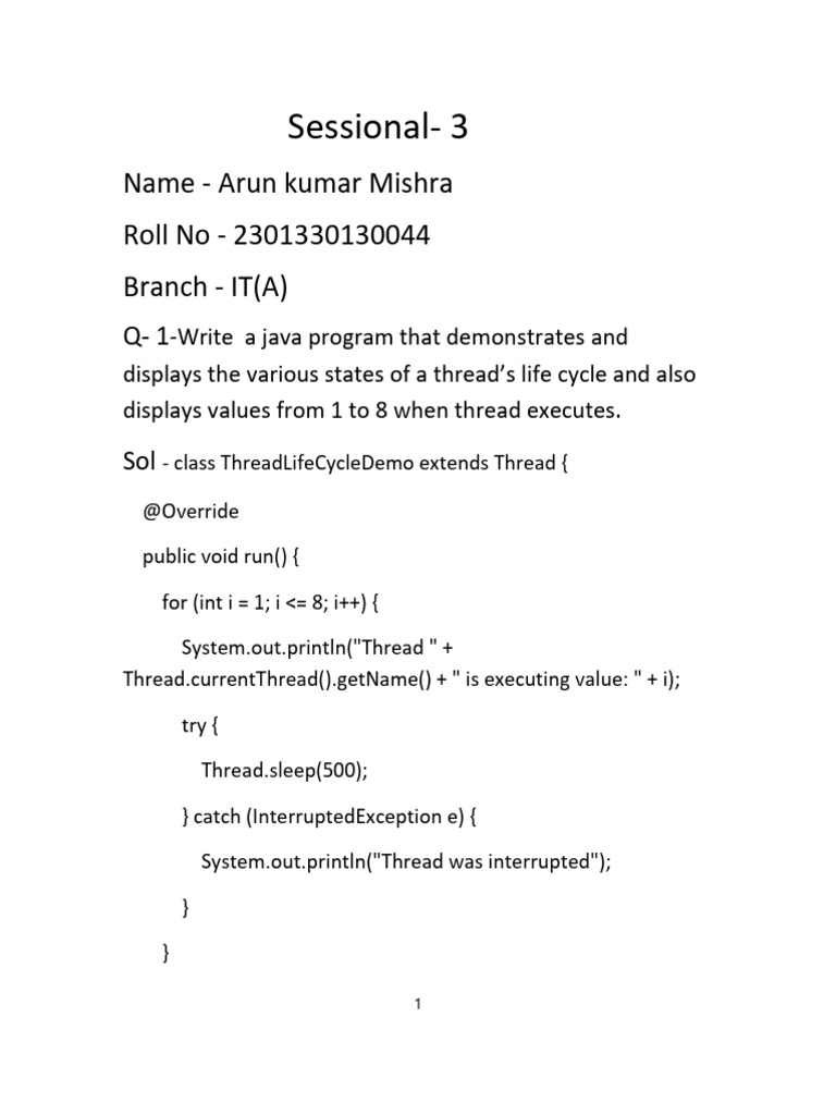 Java Thread Life Cycle Demo | PDF