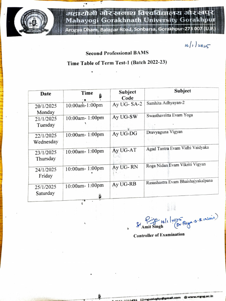 Time Table 2022-23 batch Term Test-1 | PDF