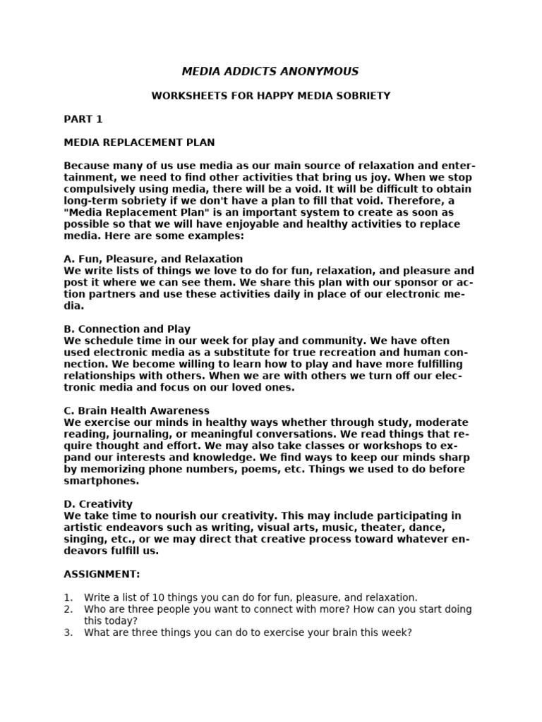 Plans for Media Sobriety | PDF | Cognition | Psychological Concepts