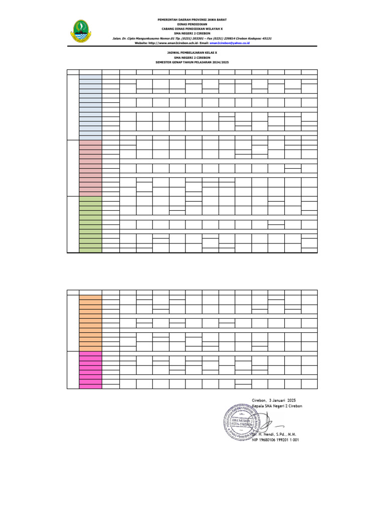 Jadwal Pelajaran_kelas X_ Semester Genap t.p 2024-2025 | PDF