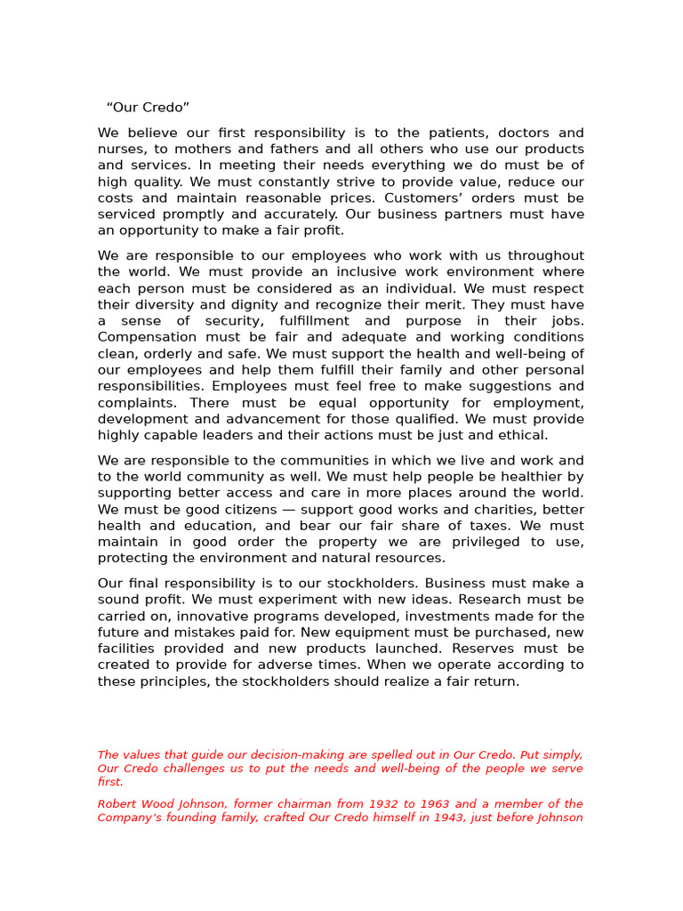 Our Credo | PDF | Employment | Business