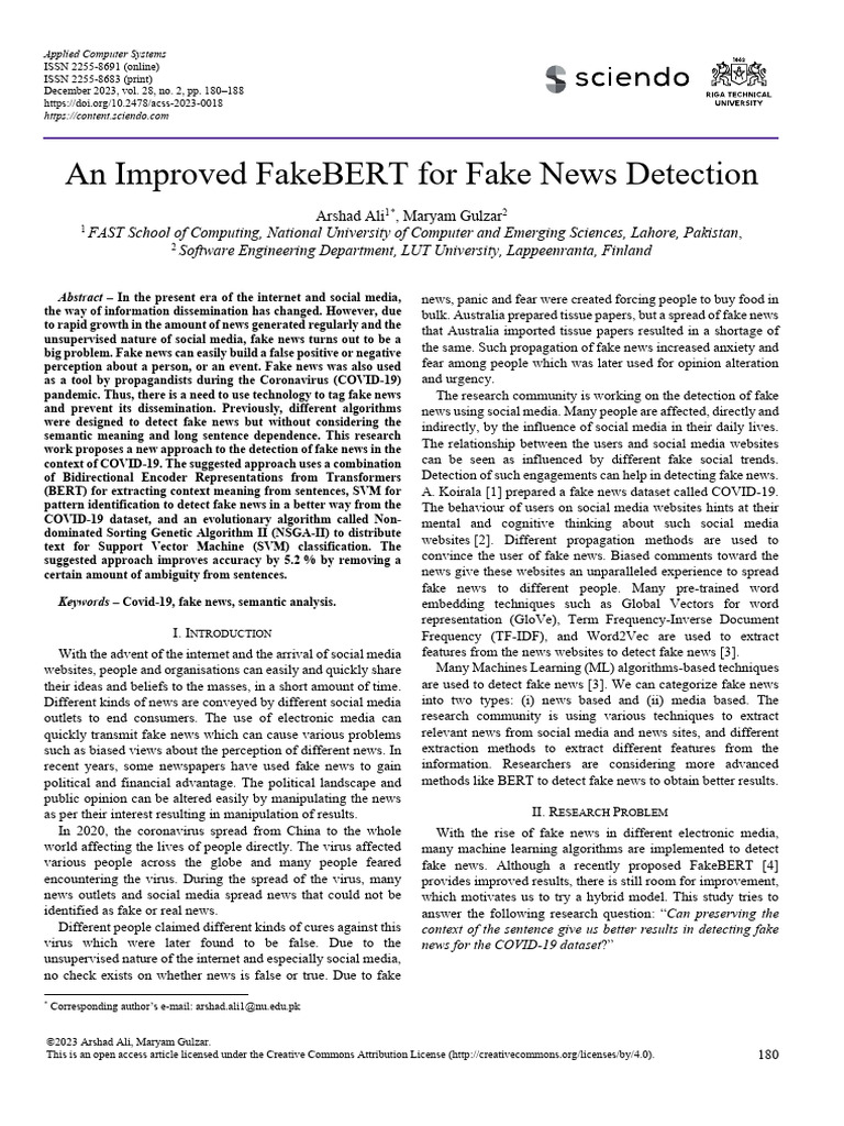 Fake News Detection with Improved BERT | PDF | Support Vector Machine ...