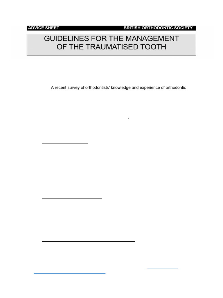 Guidelines For The Management of Traumatised Tooth | PDF | Orthodontics ...