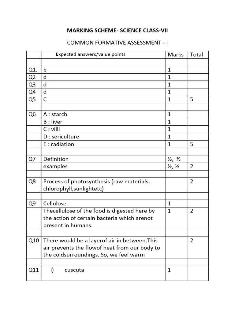 Solution of Cbse Sample Paper For Class 7 Science Fa2 | PDF
