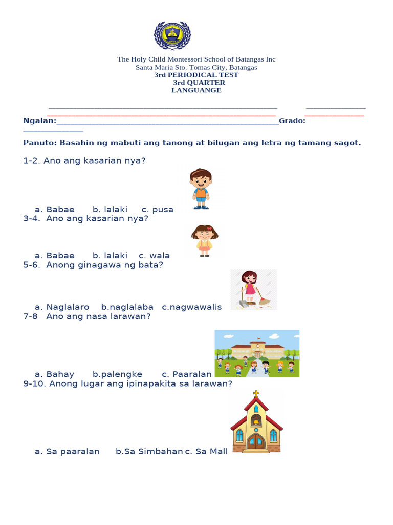 PT Grade 1 Matatag Language 1 | PDF