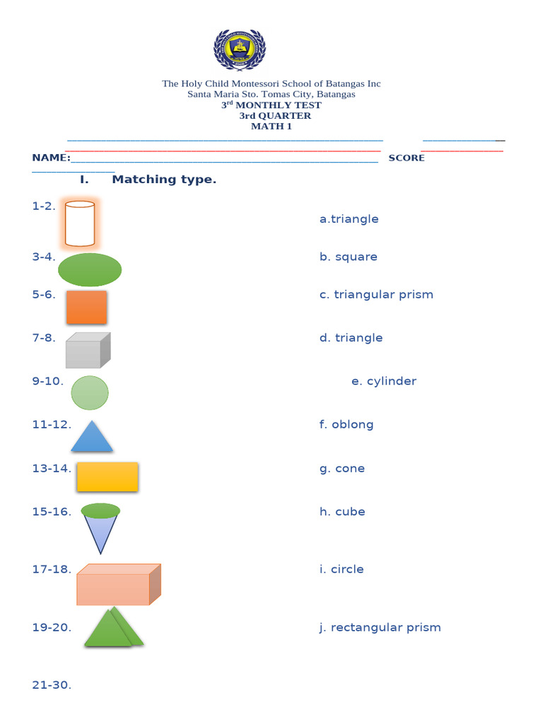 PT GRADE 1 MATATAG MATH 1 - English Version | PDF