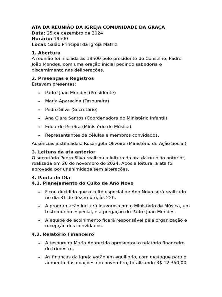 Ata da Reunião da Igreja - Dez 2024 | PDF