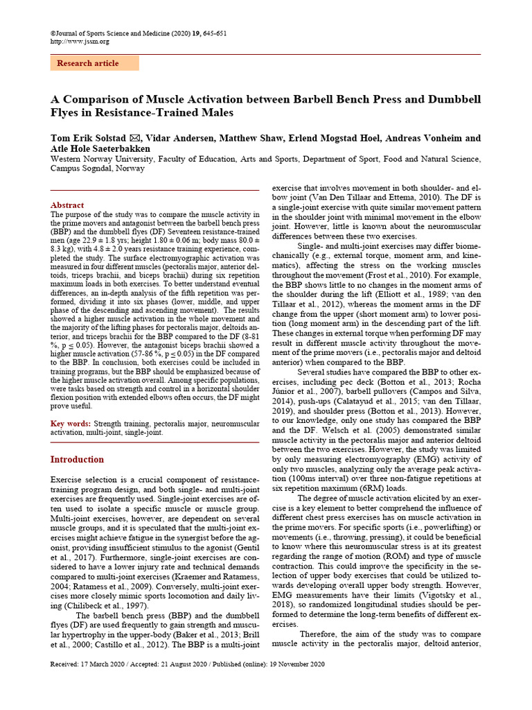 A Comparison of Muscle Activation Between Barbell Bench Press and ...