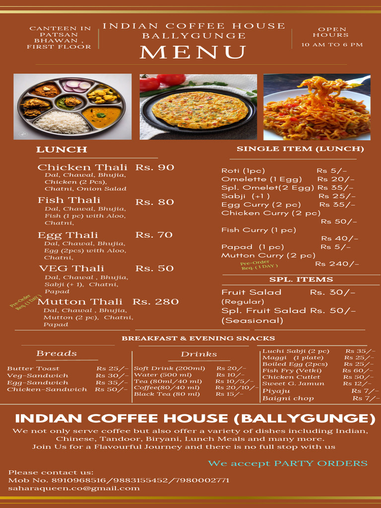 Indian Coffee House Ballygunge Menu | PDF | Curry | Indian Cuisine