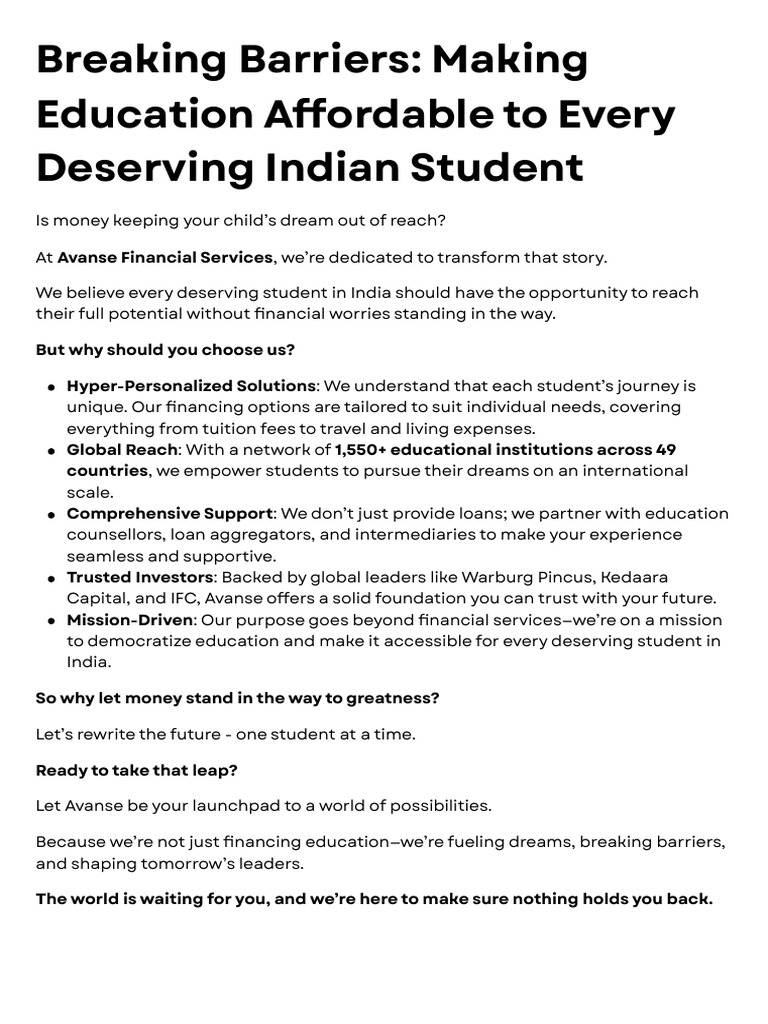 Breaking Barriers Making Education Affordable To Every Deserving Indian ...