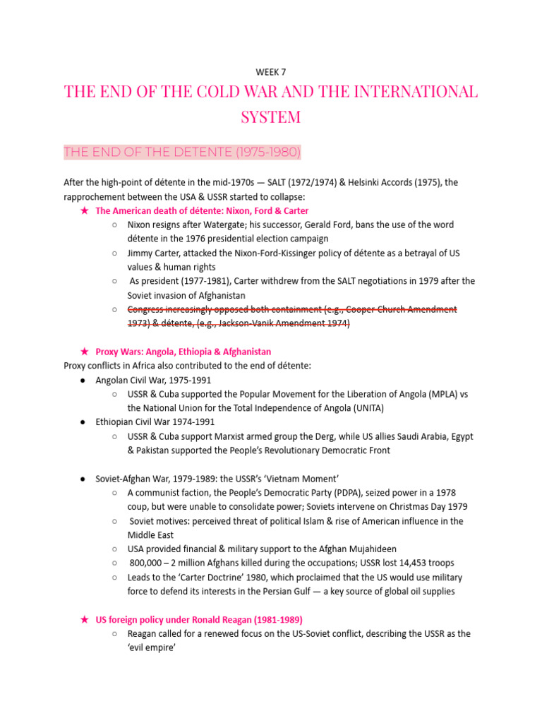 Week 7 - The End of The Cold War and The International System - Copie ...