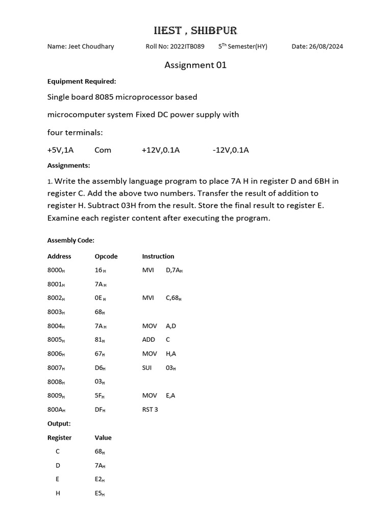 2022ITB089 Ass01 Microprocessor Lab | PDF | Assembly Language | Integrated Circuit