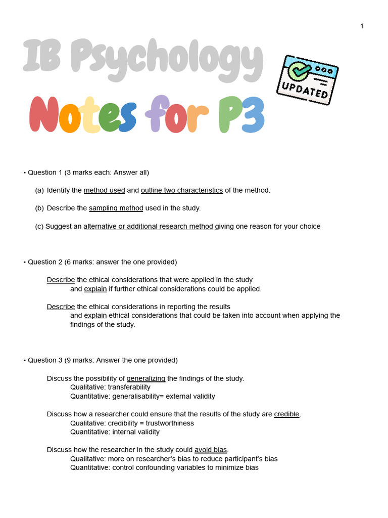 HL P3 Notes by question (2) | PDF | Sampling (Statistics) | Qualitative ...