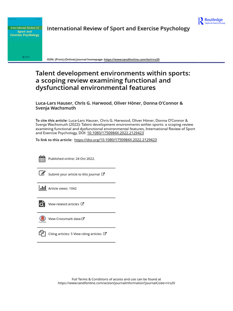 Talent Development Environments Within Sports A Scoping Review ...