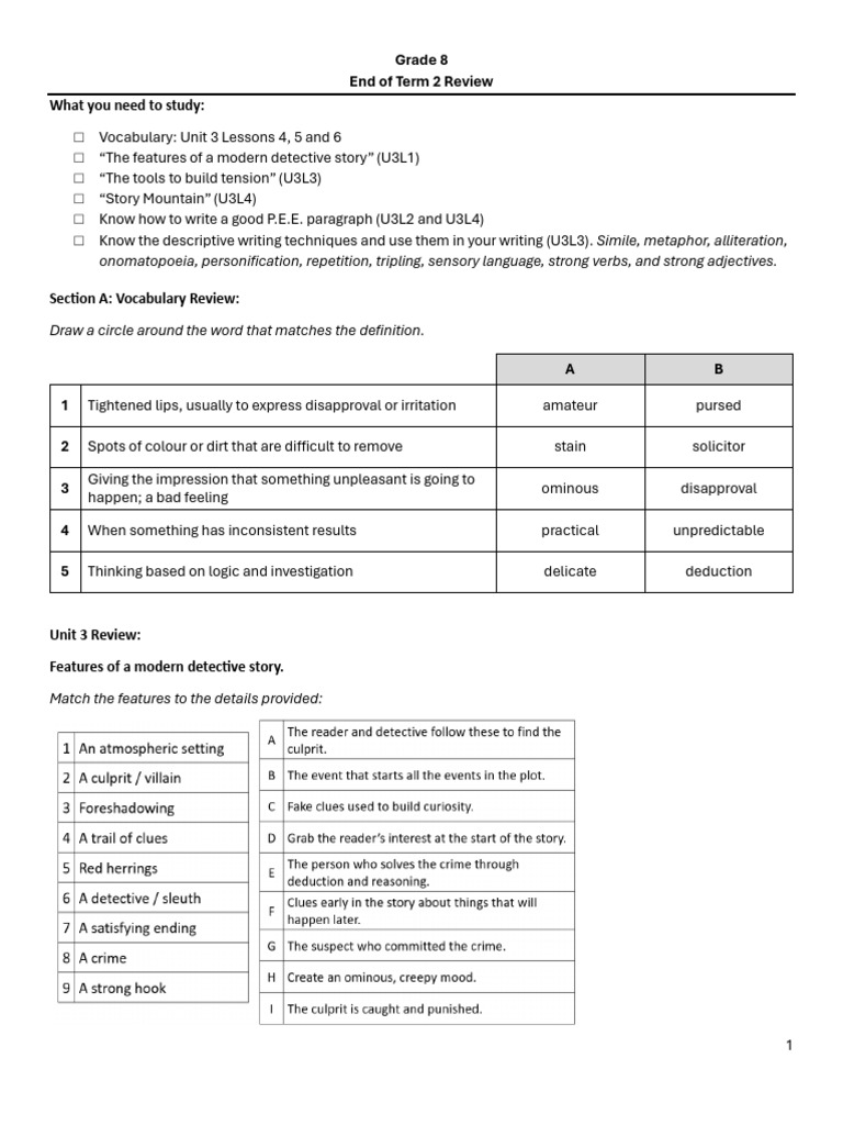 G8 - End of Term 2 - Workpack | PDF
