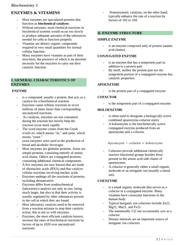 Enzymes_Vitamins_Notes | PDF | Enzyme | Enzyme Inhibitor