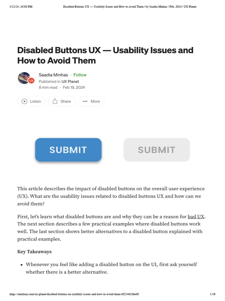 Disabled Buttons UX - Usability Issues and How To Avoid Them - by Saadia Minhas - Feb, 2024 - UX ...