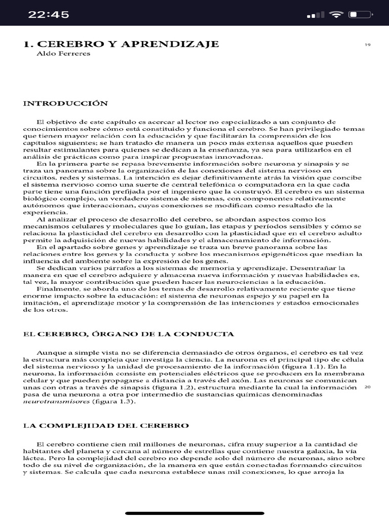 Capítulo 1 Cerebro y Aprendizaje - Neurociencias y Educación (Ferreres y Abusamra, 2016) PDF | PDF