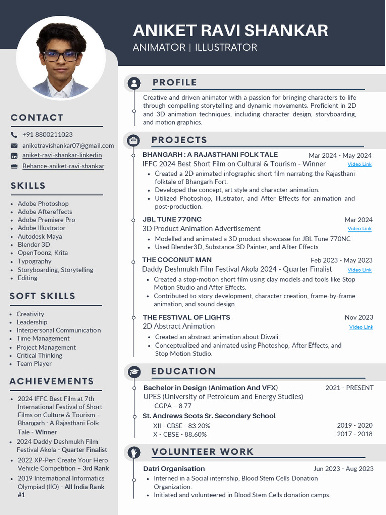 Aniket Ravi Shankar - Resume | PDF | 3 D Computer Graphics | Animation