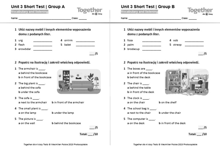 Together Kl4 U3 Short Test Vocabulary and Listening AB | PDF