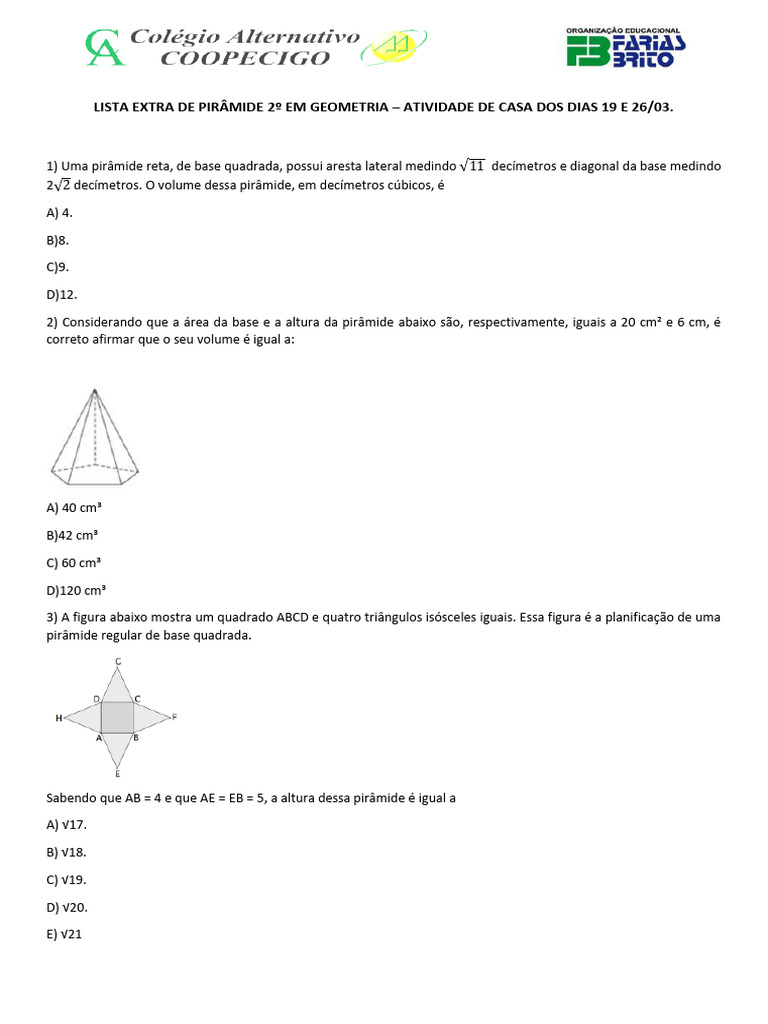 Medidas de Pirâmides em Geometria | PDF | Triângulo | Embalagem e rotulagem