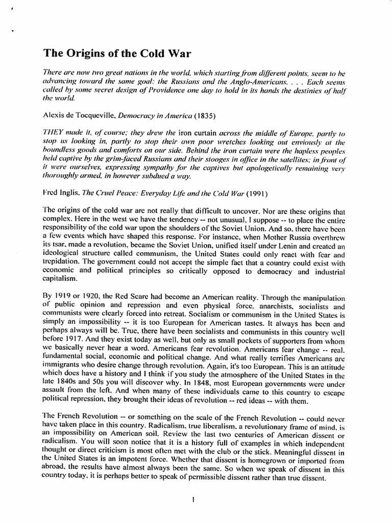 Lecture The Origins of The Cold War | PDF