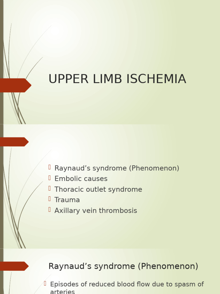 Upper Limb Ischemia Causes & Treatments | PDF | Paresthesia | Ischemia